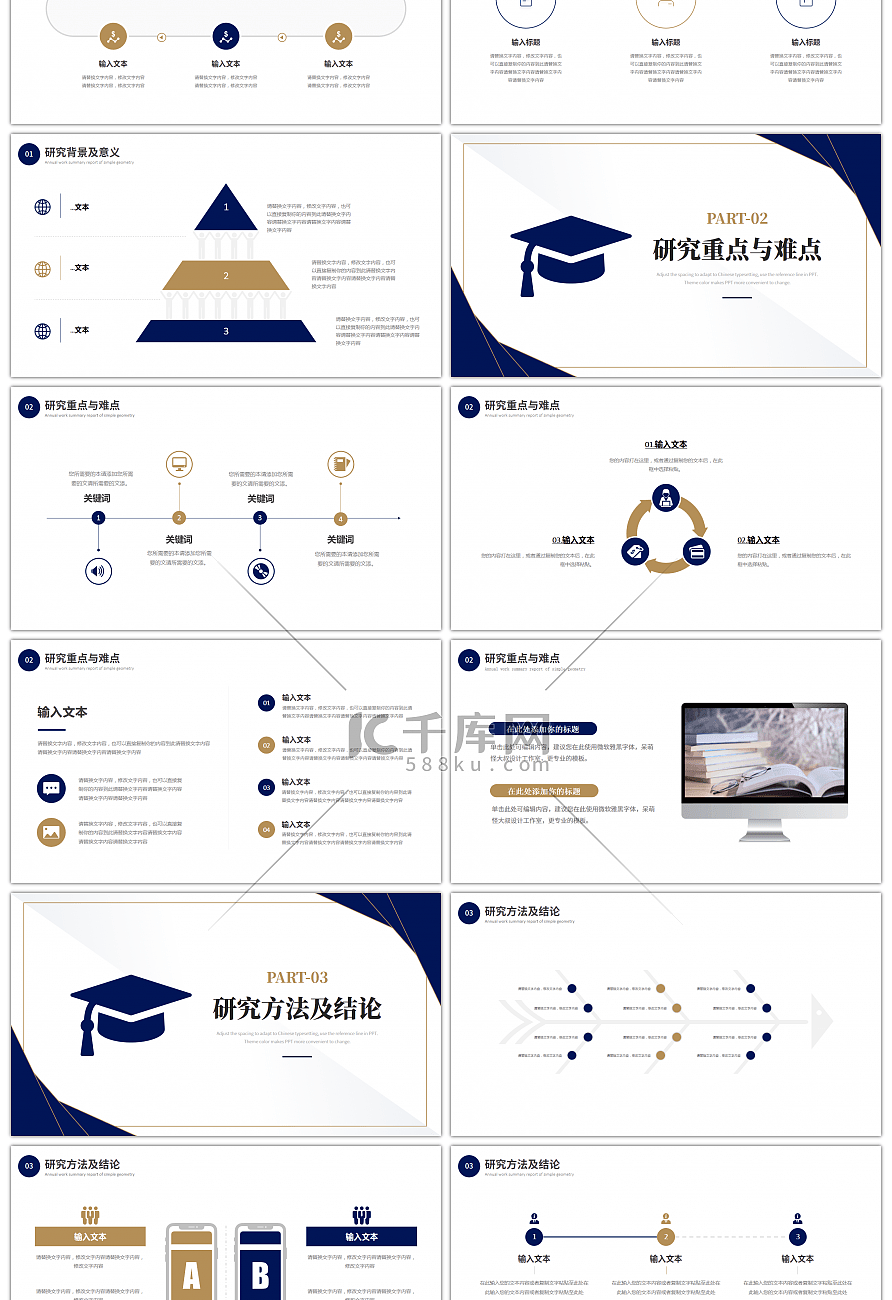 蓝色棕色简约毕业答辩PPT-免费PPT模板下载-千库网
